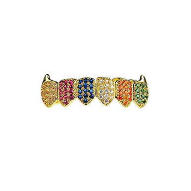 Shop-iGold 18K Gold Plated CZ Cluster Custom Slugs Top Bottom Rainbow ...