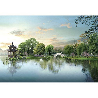 YongFoto 7x5ft Chinese Landscape Backdrop Traditional Pavilion Gardens ...