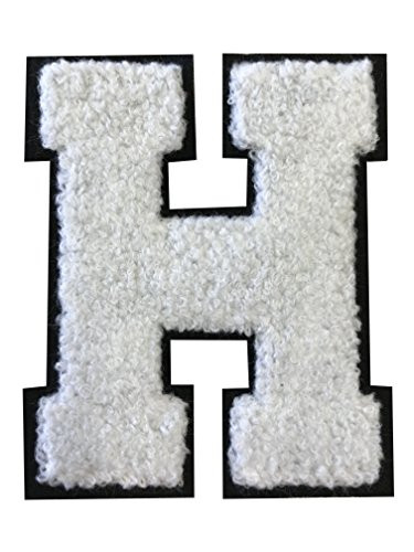 H - White ON Black Chenille 8 inch VARSITIY Alphabet Patches Ready to ...