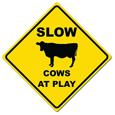 Dark Spark Decals Slow Cows at Play Caution Sign - 11 inch Diamond ...