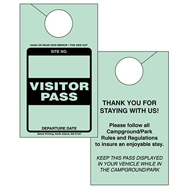 Visitor Pass Parking Permit Rearview Mirror Hang Tag for Campgrounds RV ...