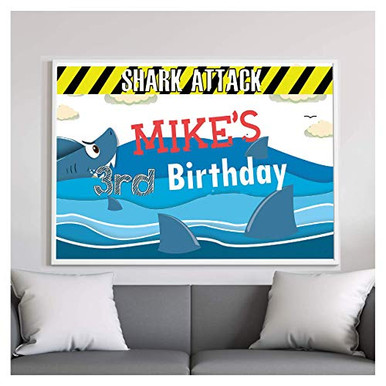 Shark Attack Theme Birthday Party Banner Birthday Decoration Sign Kid ...