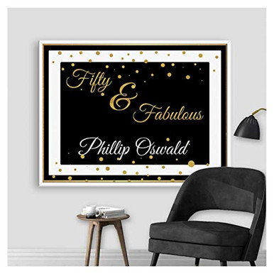 Fifty and Fabulous Birthday Banner Golden Poster Wall Decor Sizes 24x18 ...