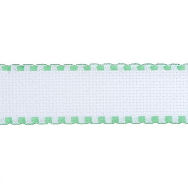 30mm Stitch Garden 16 HPI Aida Band Needlecraft Fabric White and Mint ...