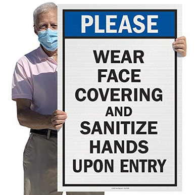SmartSign - FAZB Please - Wear Face Covering and Sanitize Hands Upon Entry Large Sign 24 inch x ...