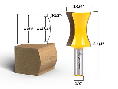 Yonico 13132 1-1/2-Inch Radius Convex Convex Edge Router Bit 1/2-Inch ...
