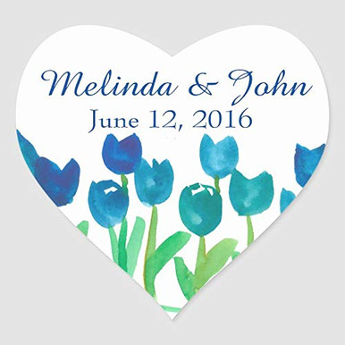 Wedding Packaging Stickers Blue Tulip Garden Watercolor Flowers Heart ...