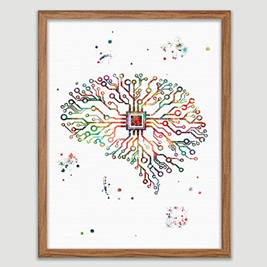 Circuit Brain Watercolor Print Computer Science Wall Decor Human Brain ...