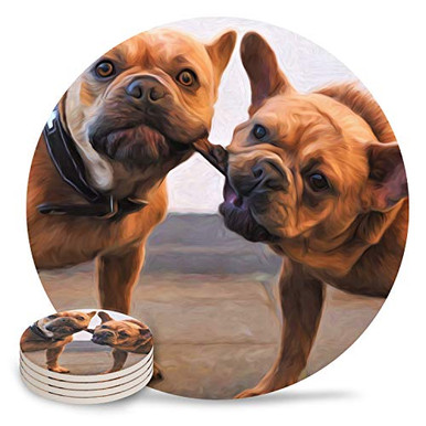 Animals Pet Dog Coasters For Drinks Set of 4 Absorbent Ceramic Coaster ...