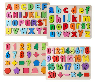 Alphabet Puzzles for Toddlers Wooden ABC Number Shape Puzzles for Kids ...