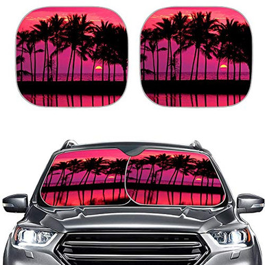 CLOHOMIN Tropical Purle Red Sunset Beach Palm Tree Windshield Sun Shade ...