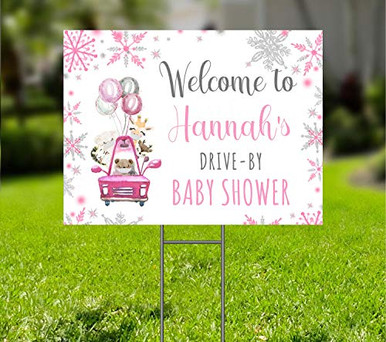 CICIDI Editable Drive by Baby Shower Welcome Sign Pink Snowflake Drive ...