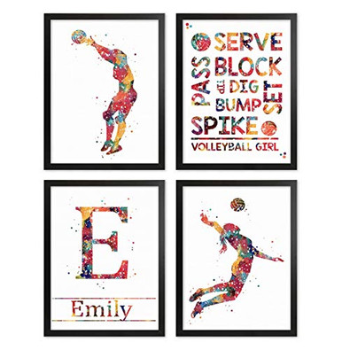 Personalised Girl Volleyball Player Print Set Sports WallArt Girls Room ...