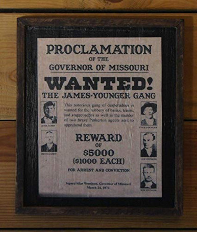 Vintage Wanted Poster of the James-Younger Gang - Wooden Sign ...