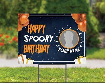 Happy Spooky Birthday with Photo Funny Yard Sign with H Stake ...