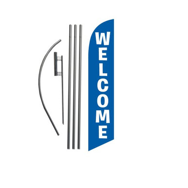 FFN Welcome Feather Flag Kit with Ground Stake 15 foot Blue Welcome ...