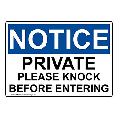 Notice Private Please Knock Before Entering OSHA Safety Label Decal 5x3 ...