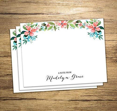 Floral Print Note Cards Custom Notecards Personalized Flat Cards Set Of ...