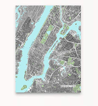 Manhattan Map Wall Art Print 8x10 Manhattan Map Poster 24x36 Handmade ...