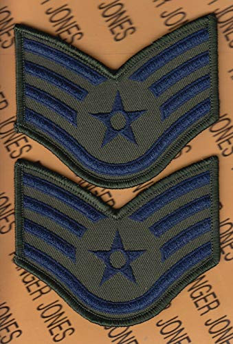 USAF Staff Sergeant E-5 SSgt Rank OD Green and Blue Patch Set 3 5 8 ...