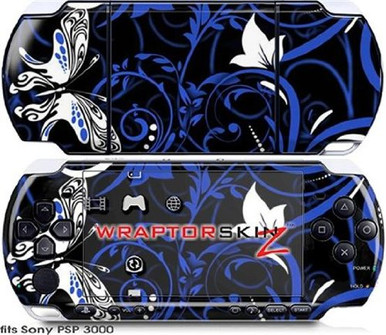 Sony PSP 3000 Decal Style Skin - Twisted Garden Blue and White ...