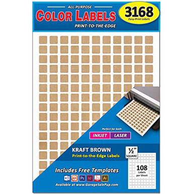 Pack of 3168 1/2-Inch Square Color Coding Dot Labels Kraft Brown Color ...