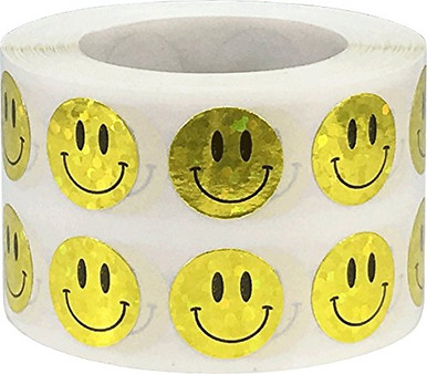 Happy Face Stickers Yellow Holographic Sparkle Happy Face Labels 0.50 ...