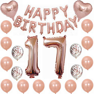 Kiwochy 17 Birthday Decorations Happy Birthday Banner Balloon Set Rose ...
