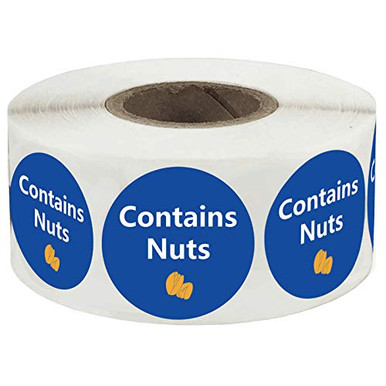 Contains Nuts Labels 1 inch Round Circle Dots 500 pcs per roll ...