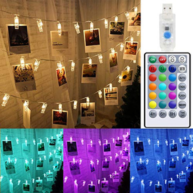Solhice Color Changing 20 Photo Clips String Lights 10ft RGB Pictures ...