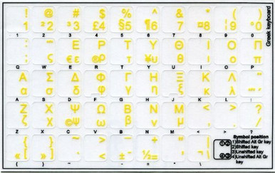 Greek Keyboard Sticker with Yellow Lettering ON Transparent Background ...