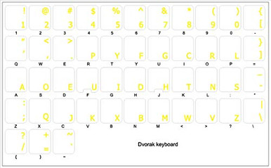 Dvorak Simplified Keyboard Stickers with Yellow Lettering ON ...