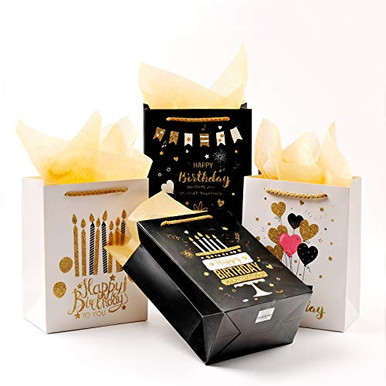 Small Size Happy Birthday Gift Bags with Tissue Paper 4 Pack Gift Wrap ...