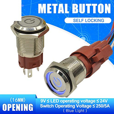 16MM Push Button Switch 250V 5A Self Locking Latching Circle Round Blue ...