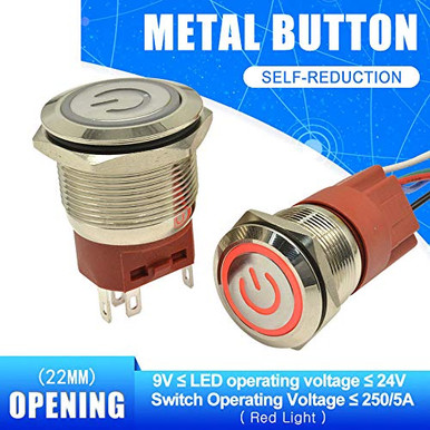 22MM Push Button Switch 250V 5A Self Resetting Circle Round Red LED ...