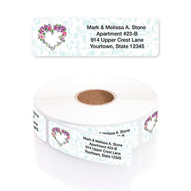 Floral Heart Wreath Rolled Address Labels with Elegant Plastic ...