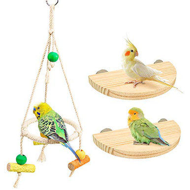 Bird Perch Stand Parrot Rope Swing Hanging ToyCircle Ring Parakeet ...