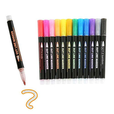 Double Line Outline Pens 12 Color Self-Outline Markers Metallic Pens ...