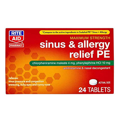 Rite Aid Sinus and Allergy Relief PE Tablets Maximum Strength- 24 Count ...