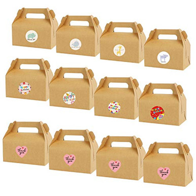 24 Pack 6.5x3.3x3.6 Inches Brown Gift Boxes with Stickers Gable Gift ...