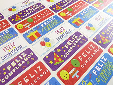 Pack of 32 Feliz Cumpleanos Spanish Birthday Greeting Stickers Colorful ...