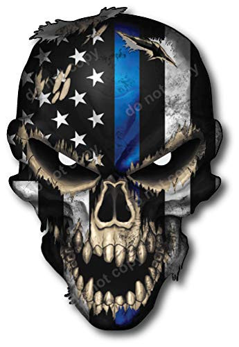 Thin Blue Line Skull American Flag Police Officer Blue Lives Matter ...