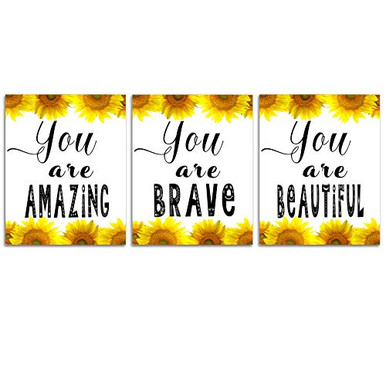 Sunflower Inspirational Wall Decor Art - Positive Quotes Yellow Flower ...