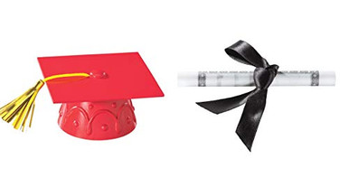 Red Plastic Graduation Cap Cake Topper with Large Paper Diploma Cake ...