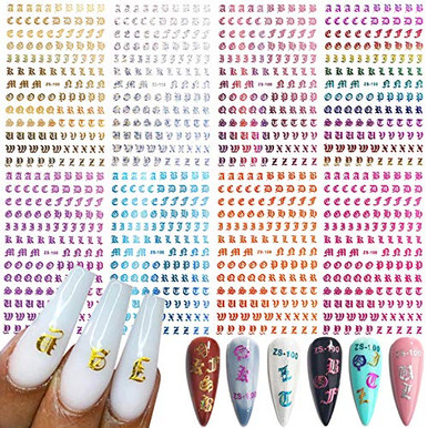 8 Sheets 3D Letter Nail Art Sticker Nail Decal Old English Alphabet ...