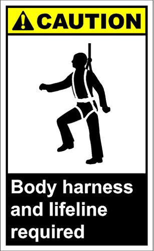 Body Harness And Lifeline Required Caution OSHA / ANSI LABEL DECAL ...