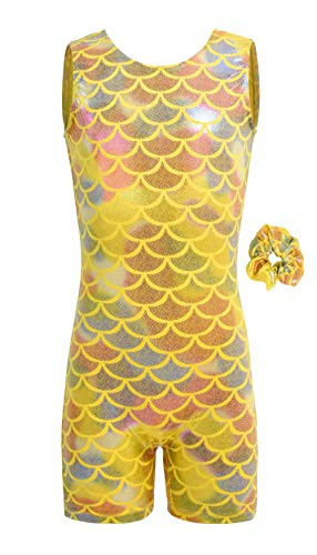 Upgraded Girls Gymnastics Biketard Sparkly Mermaid Leotards with Shorts ...