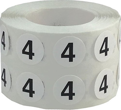 White Circle with Black Number 4 Stickers 1/2 Inch Round 1000 Labels on ...