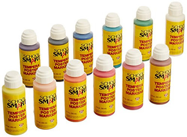 School Smart Non Toxic Tempera Poster Markers - 2 Ounces - Set of 12 ...