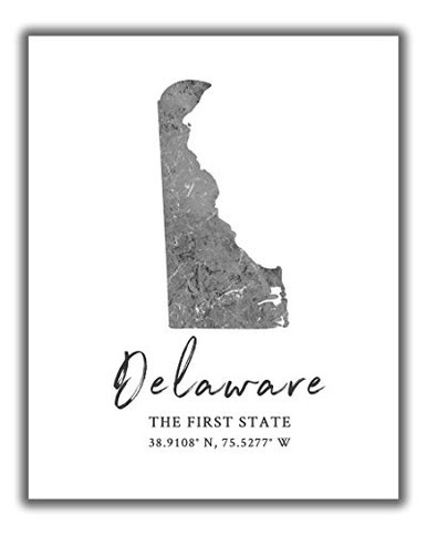 Delaware State Map Wall Art Print - 8x10 Silhouette Decor Print with ...